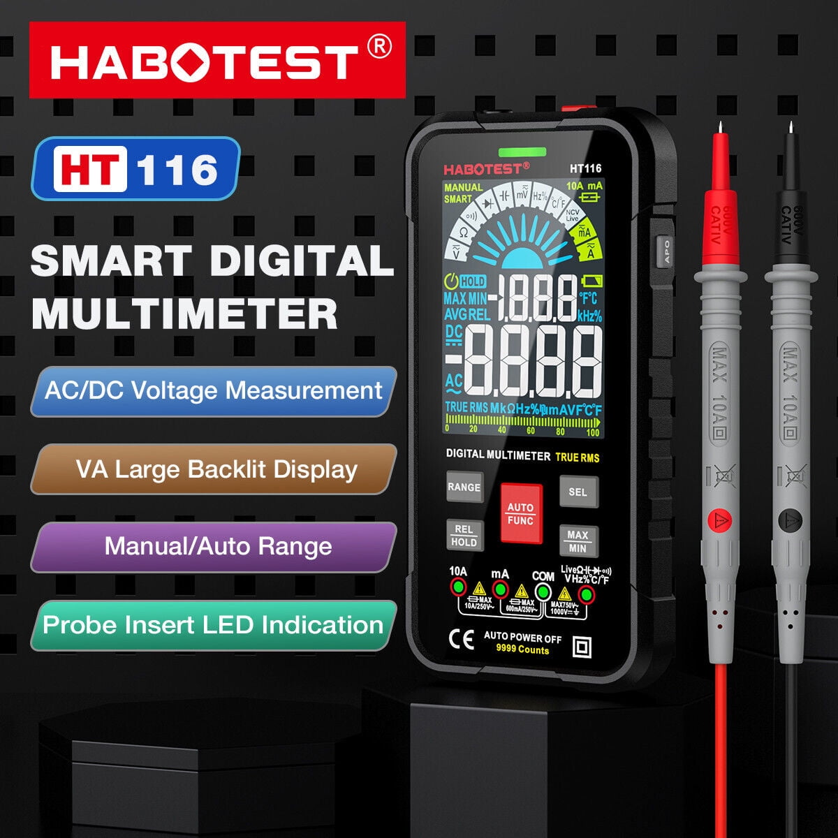 HABOTEST HT116 Smart Digital Multimeter 10000 Counts DC AC Current ...