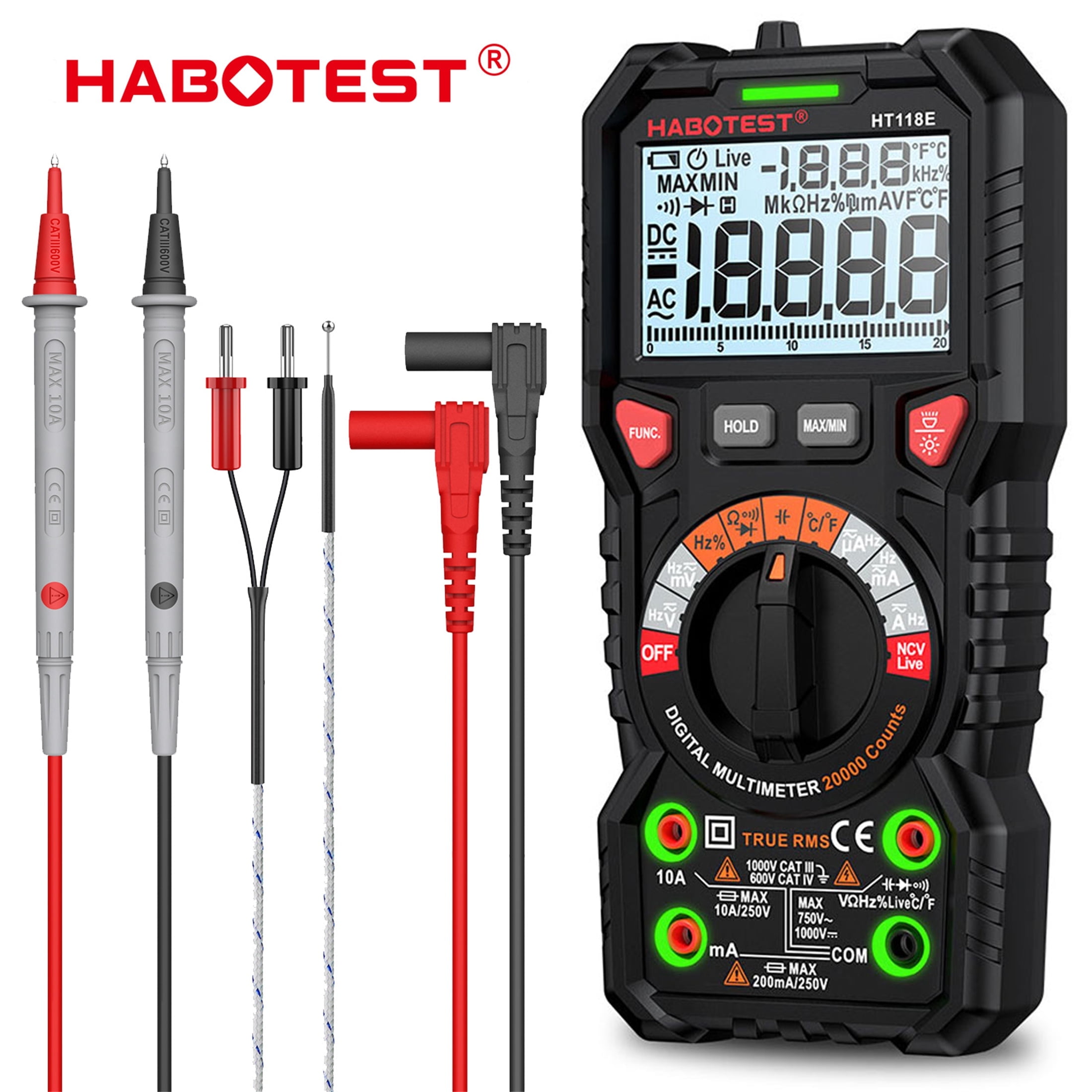 HABOTEST Digital Multimeter TRMS 20000 Counts Multi Tester AC/DC ...