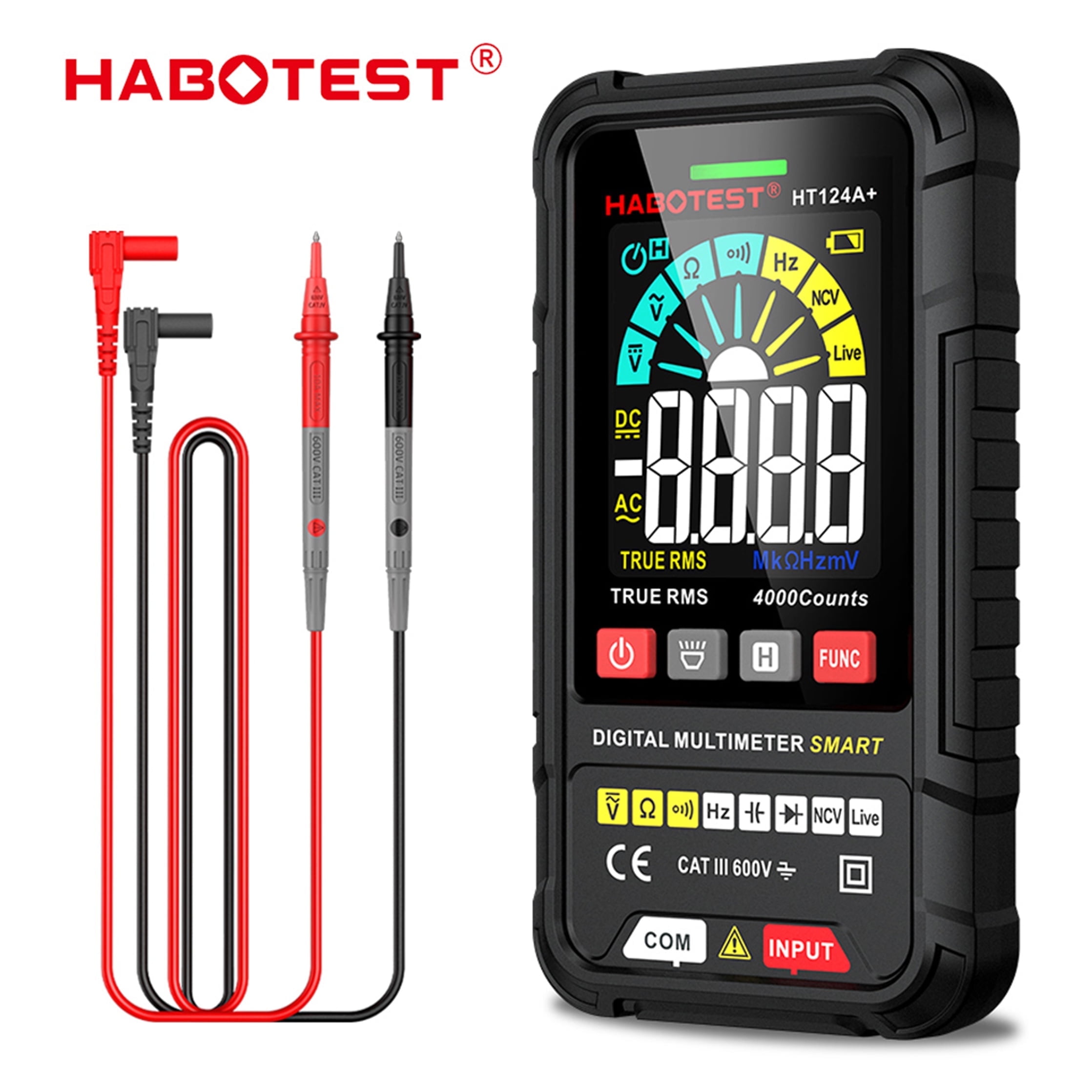 HABOTEST HT124A+ Smart Digital Multimeter,Battery Voltage Tester, 4000 ...