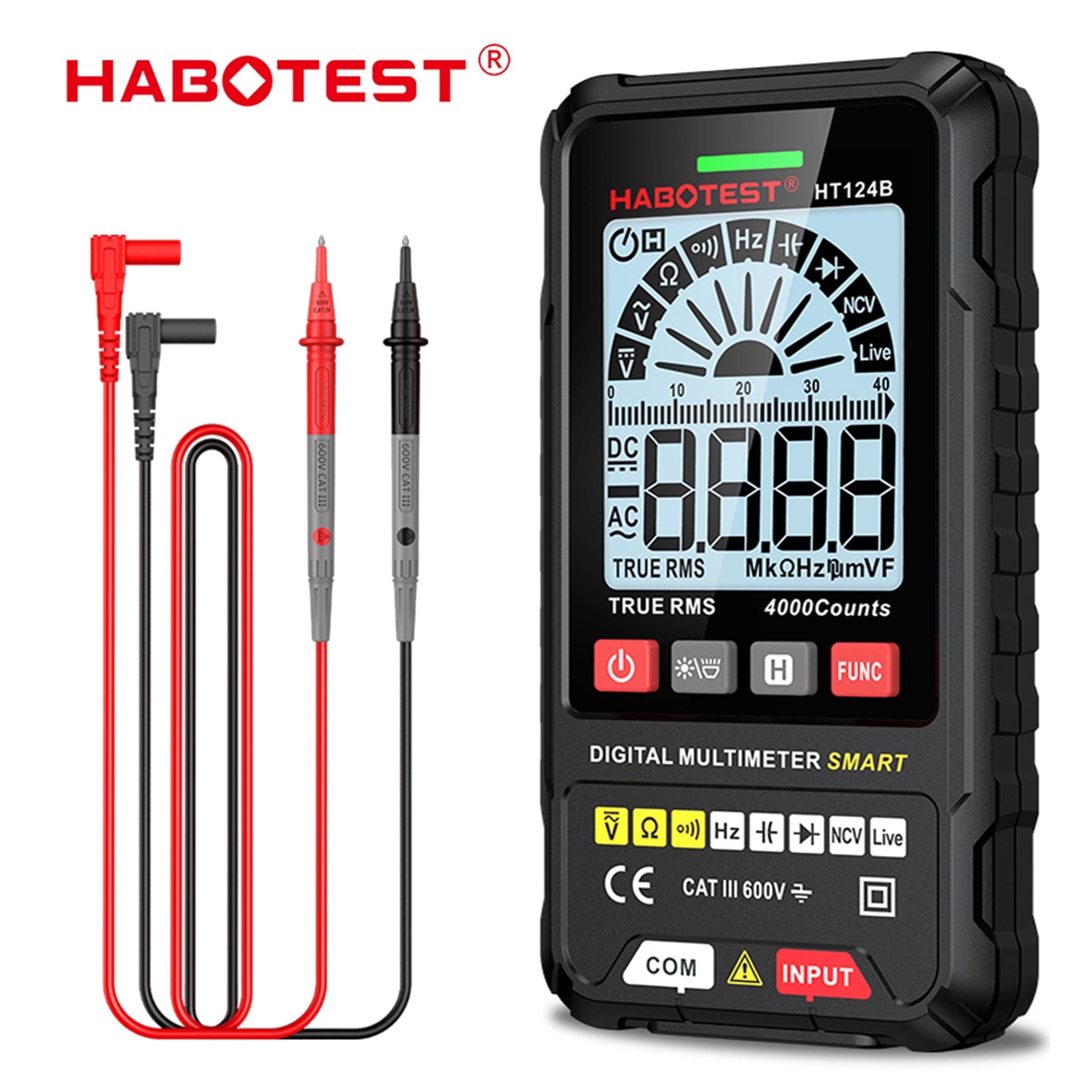 HABOTEST HT124B Multimeter 4000 Counts True RMS Smart Digital ...