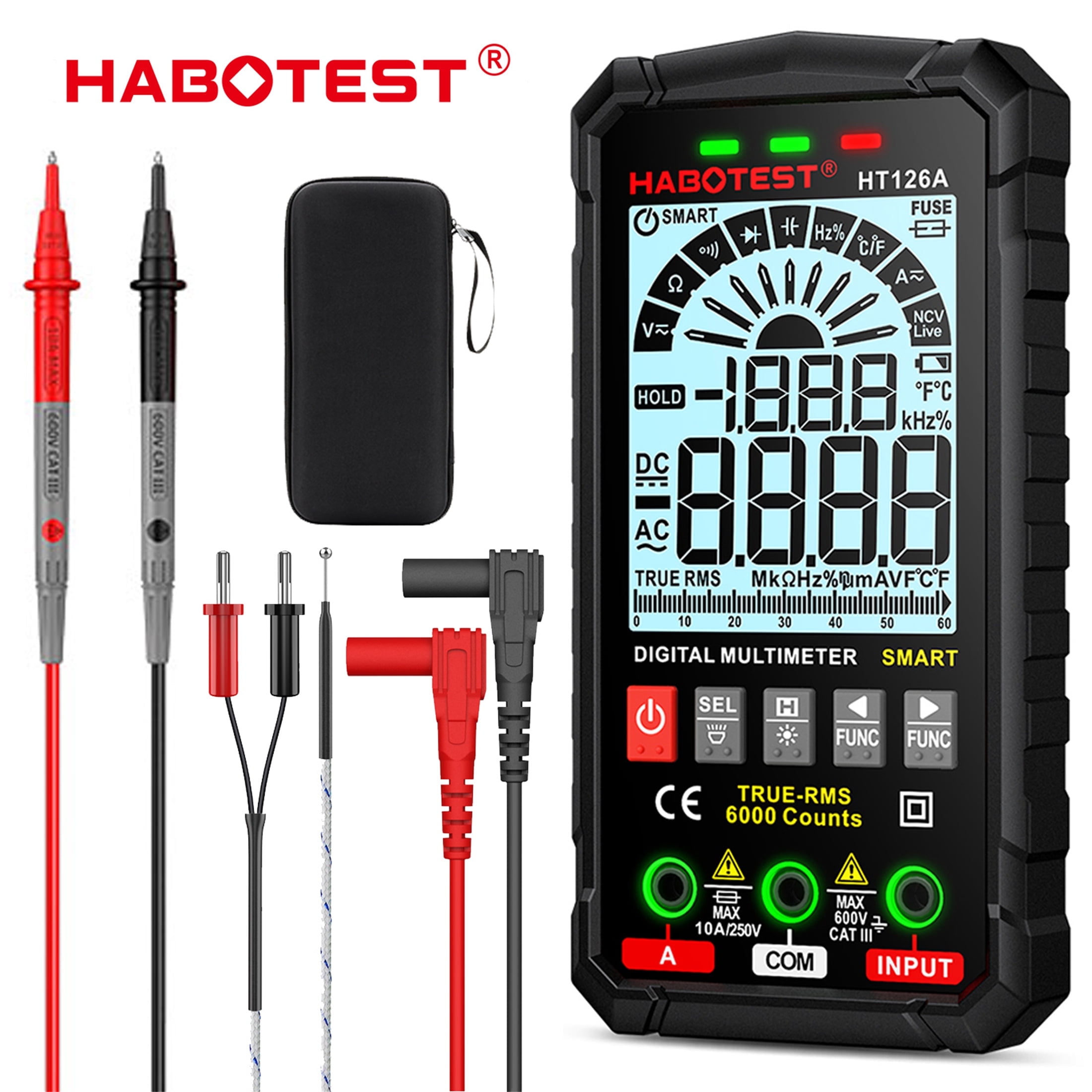 HABOTEST HT126A Smart Digital Multimeter Battery Voltage Tester, 6000 ...