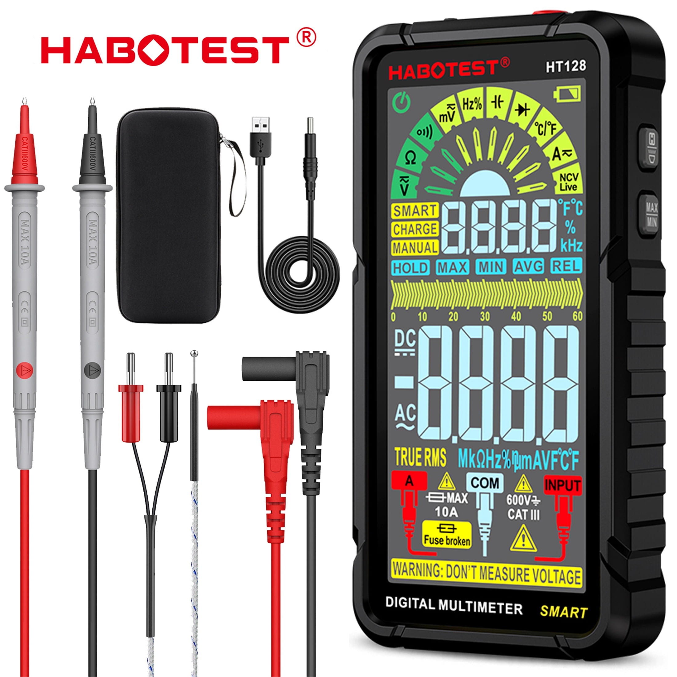 HABOTEST HT128 Smart Digital Multimeter Battery Voltage Tester, 6000 ...