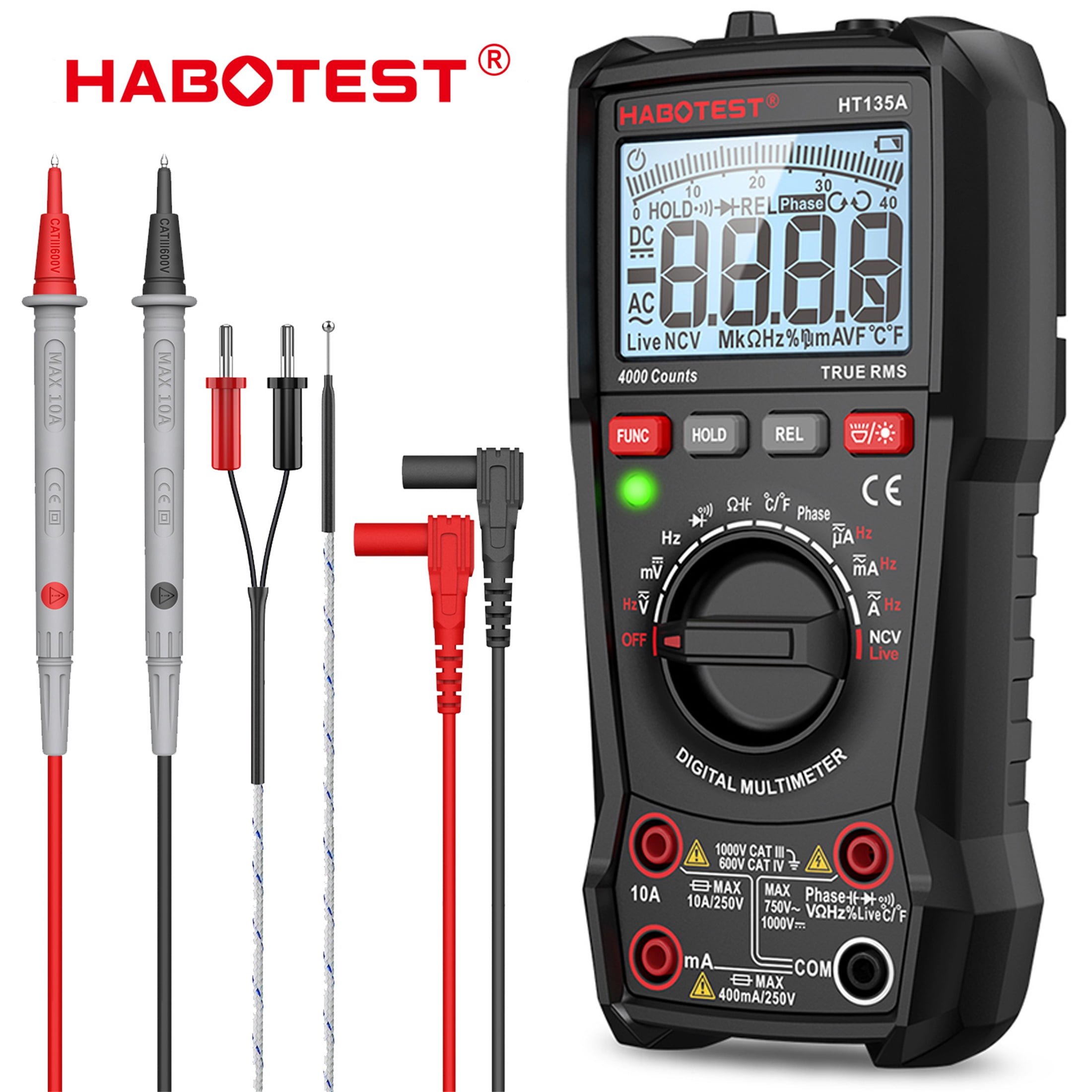 HABOTEST HT135A Digital Multimeter, 4000 Counts,DC AC Voltmeter,Auto ...