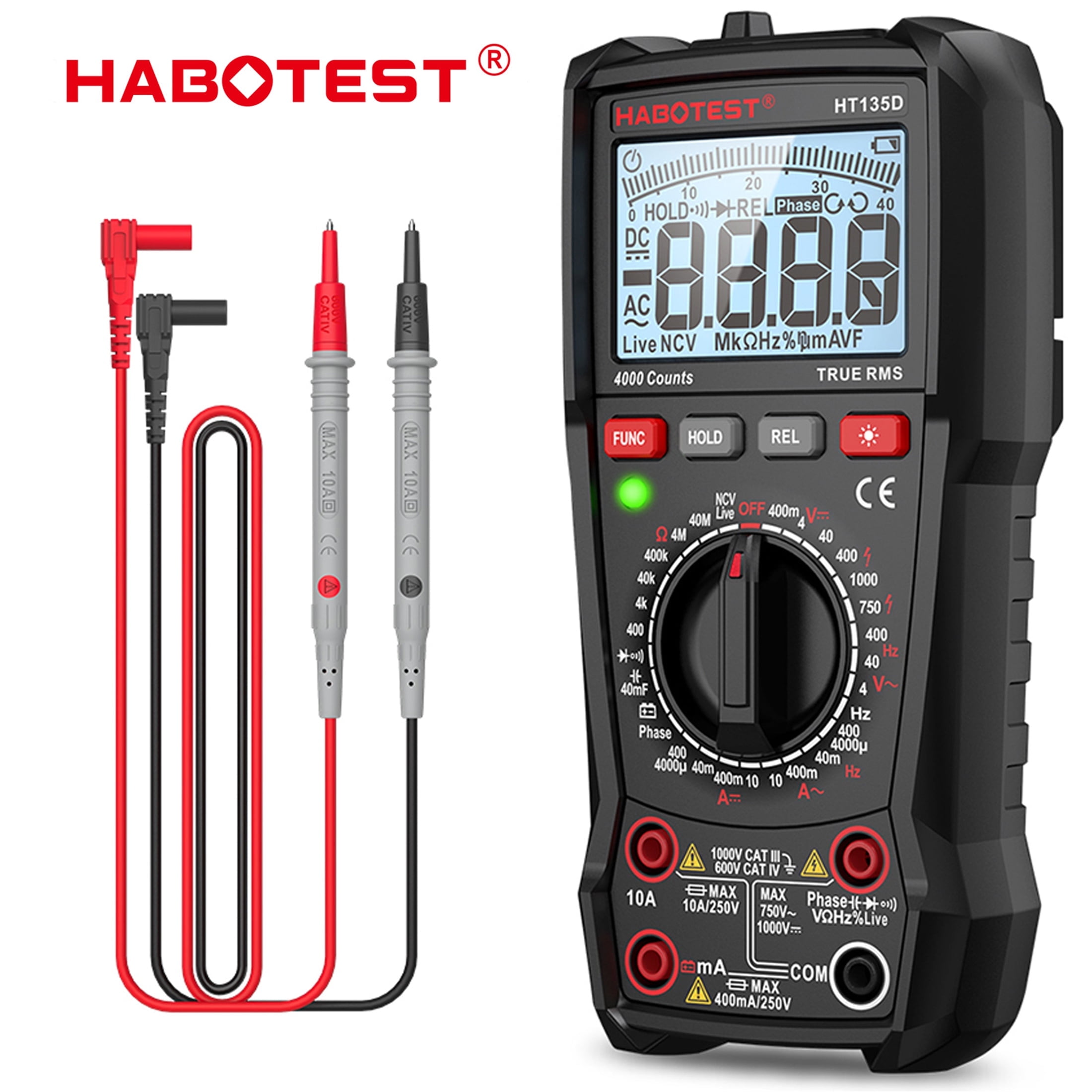 HABOTEST HT135D Digital Multimeter, 4000 Counts,DC AC Voltmeter,Auto ...