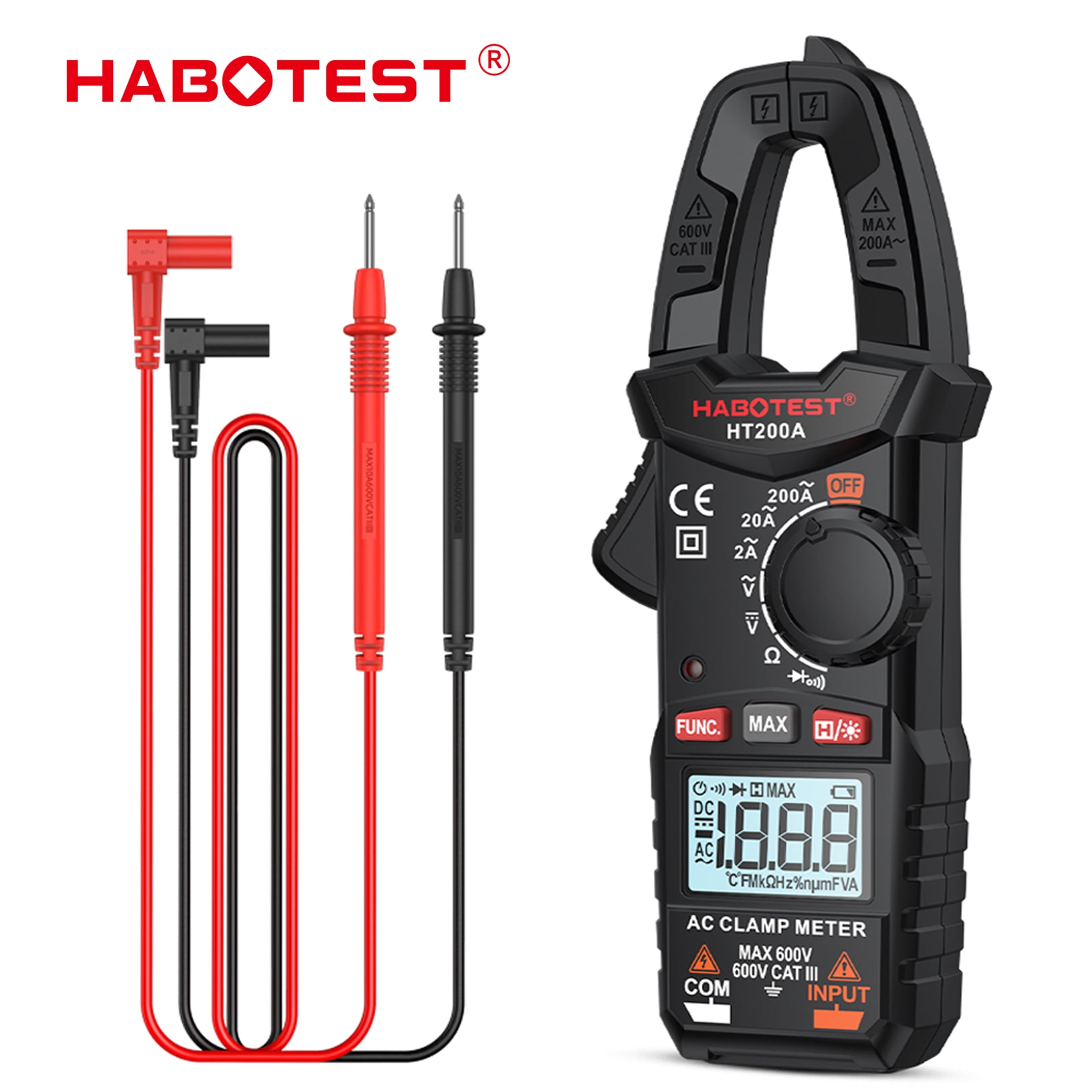 HABOTEST HT200B Digital Clamp Meter Multimeter,2000 Counts,Clamp ...