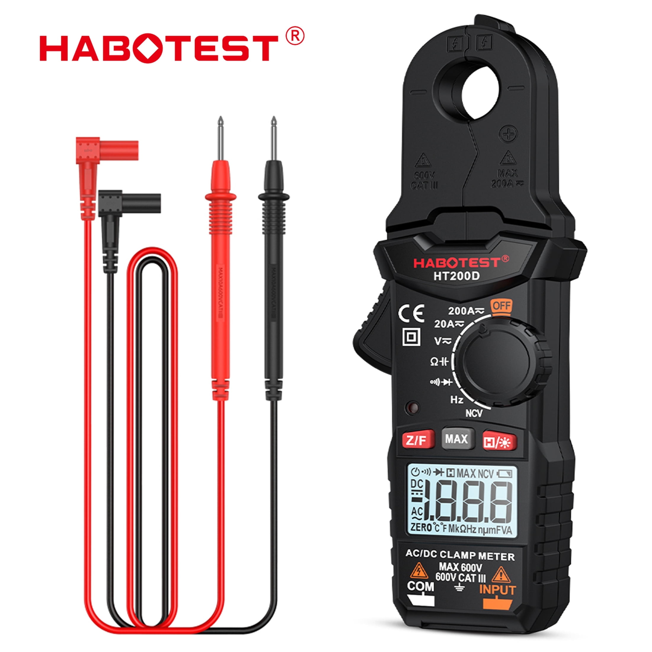 HABOTEST HT200D Digital Clamp Meter Multimeter,2000count,Auto-ranging ...