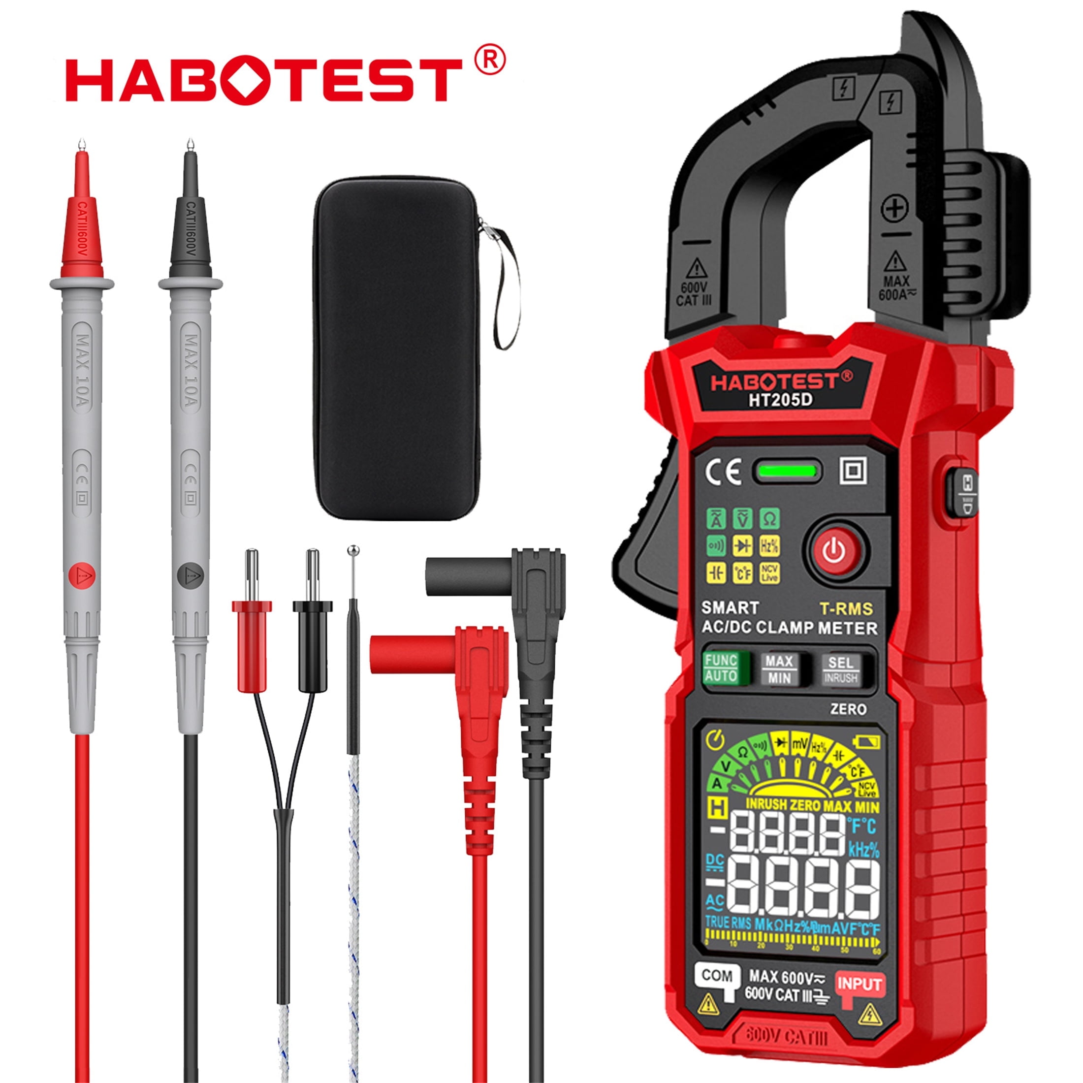 HABOTEST HT205D Digital Clamp Meter, 6000 Counts, 600A Clamp Multimeter ...