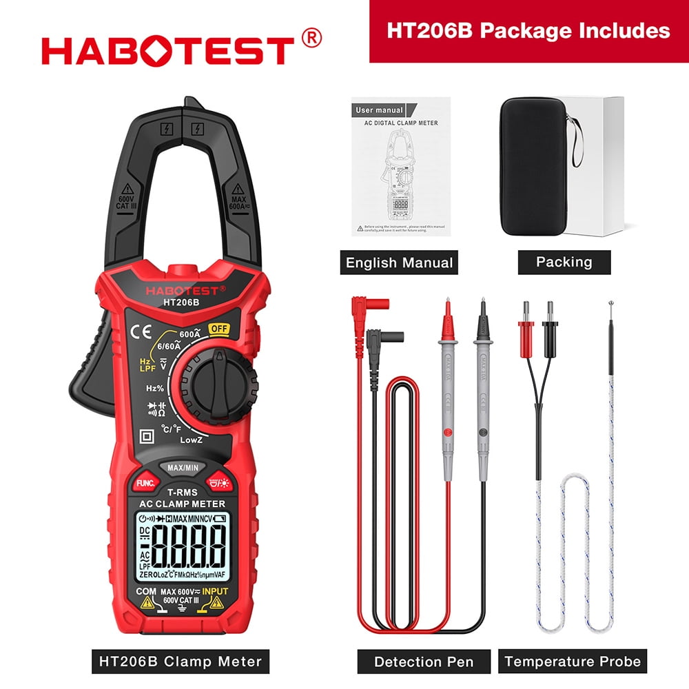 HABOTEST HT206B Clamp Meter Multimeter Automatic High Precision Digital ...