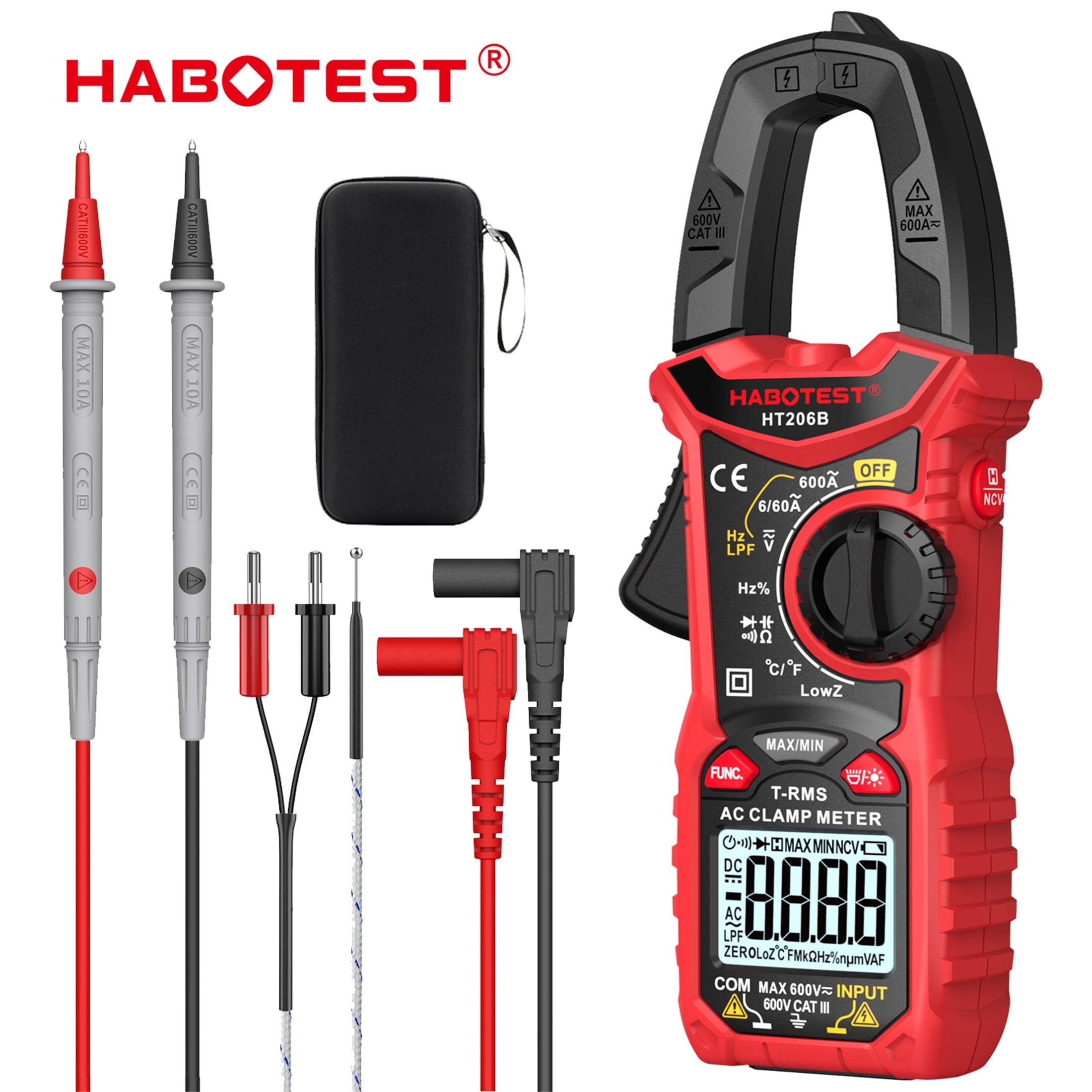 HABOTEST HT206B Clamp Meter Multimeter Automatic High Precision Digital ...