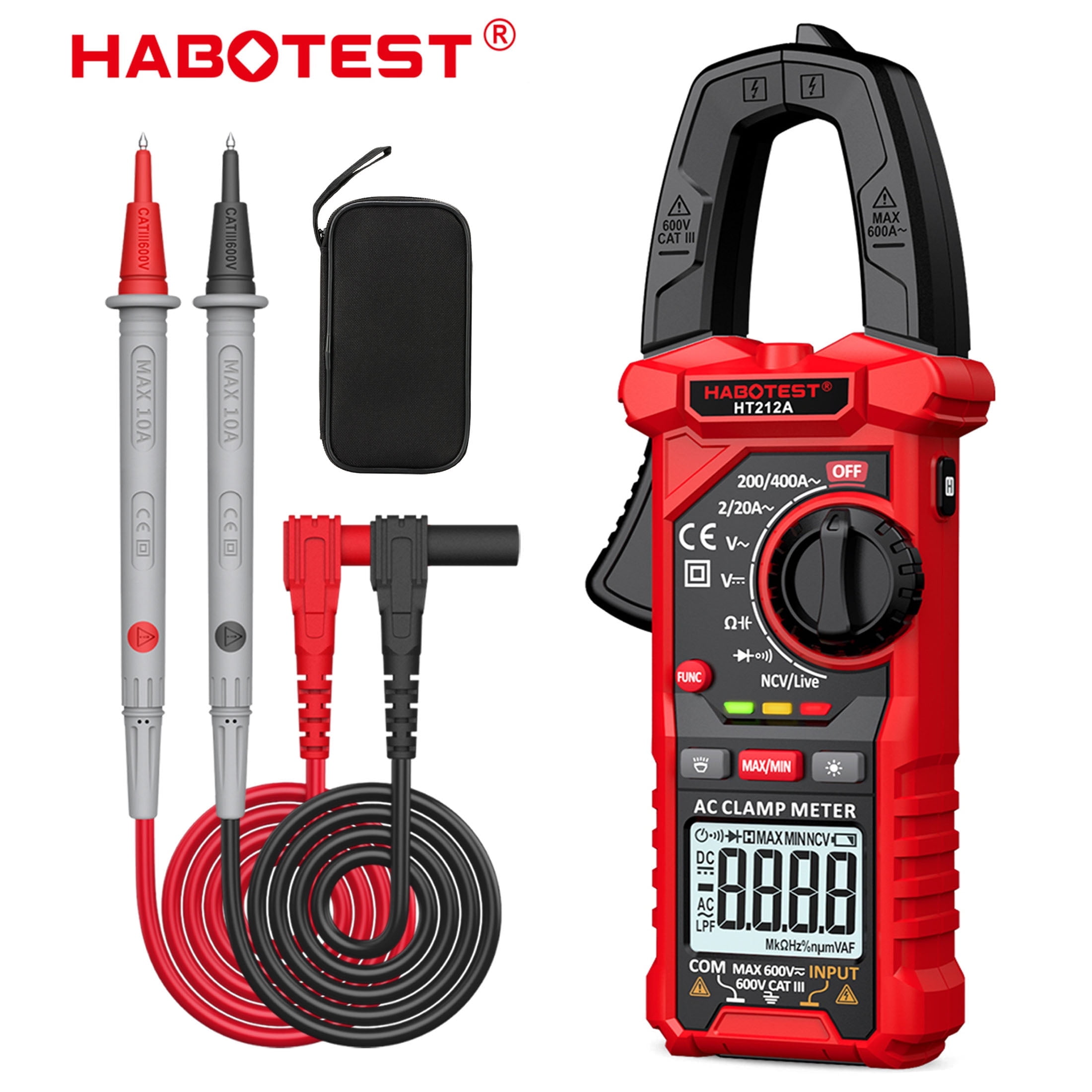 HABOTEST HT212A Clamp Meter,2000 Count Multimeter,Automatic High ...