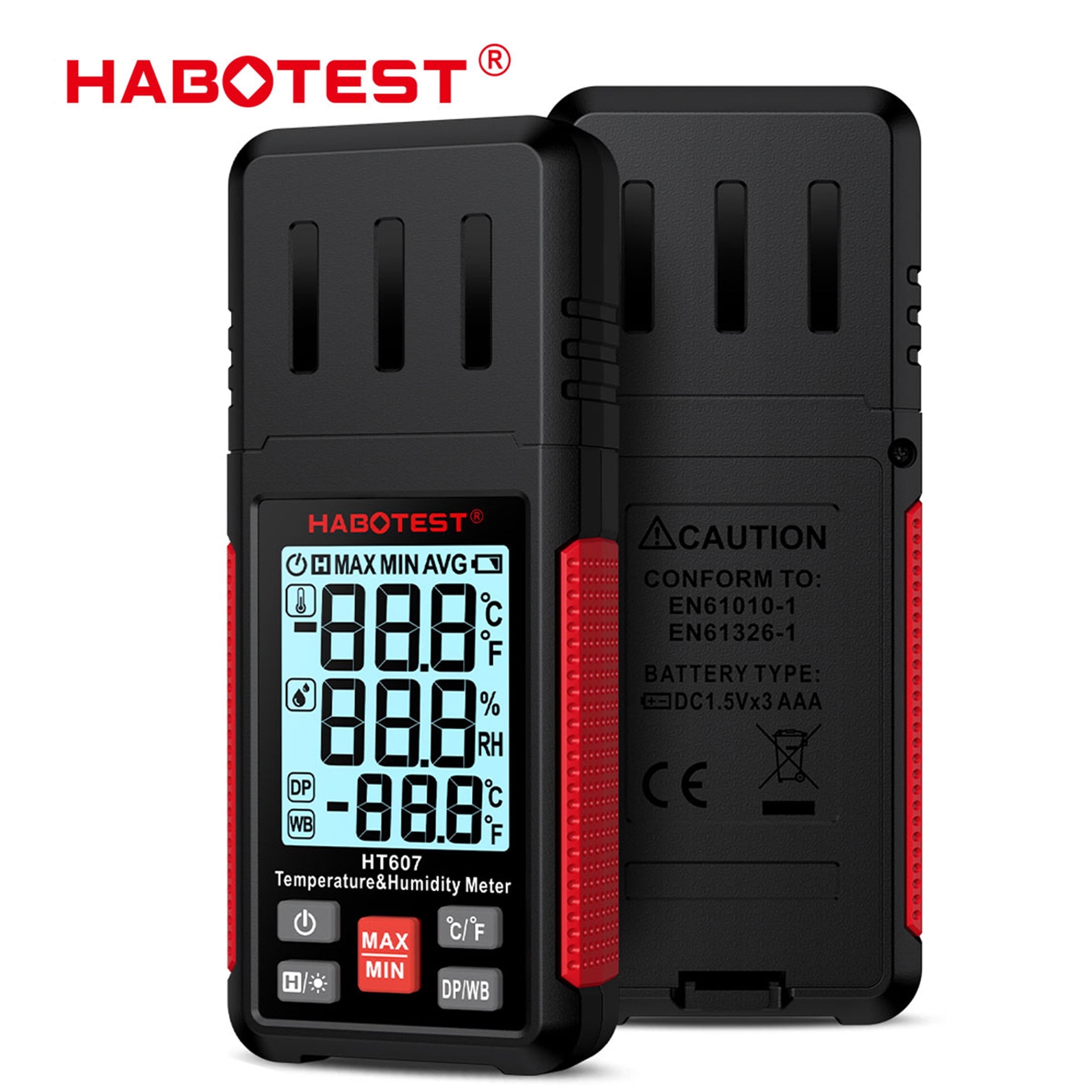 HABOTEST HT607 Digital Portable Handheld Digital Thermo-Hygrometer ...