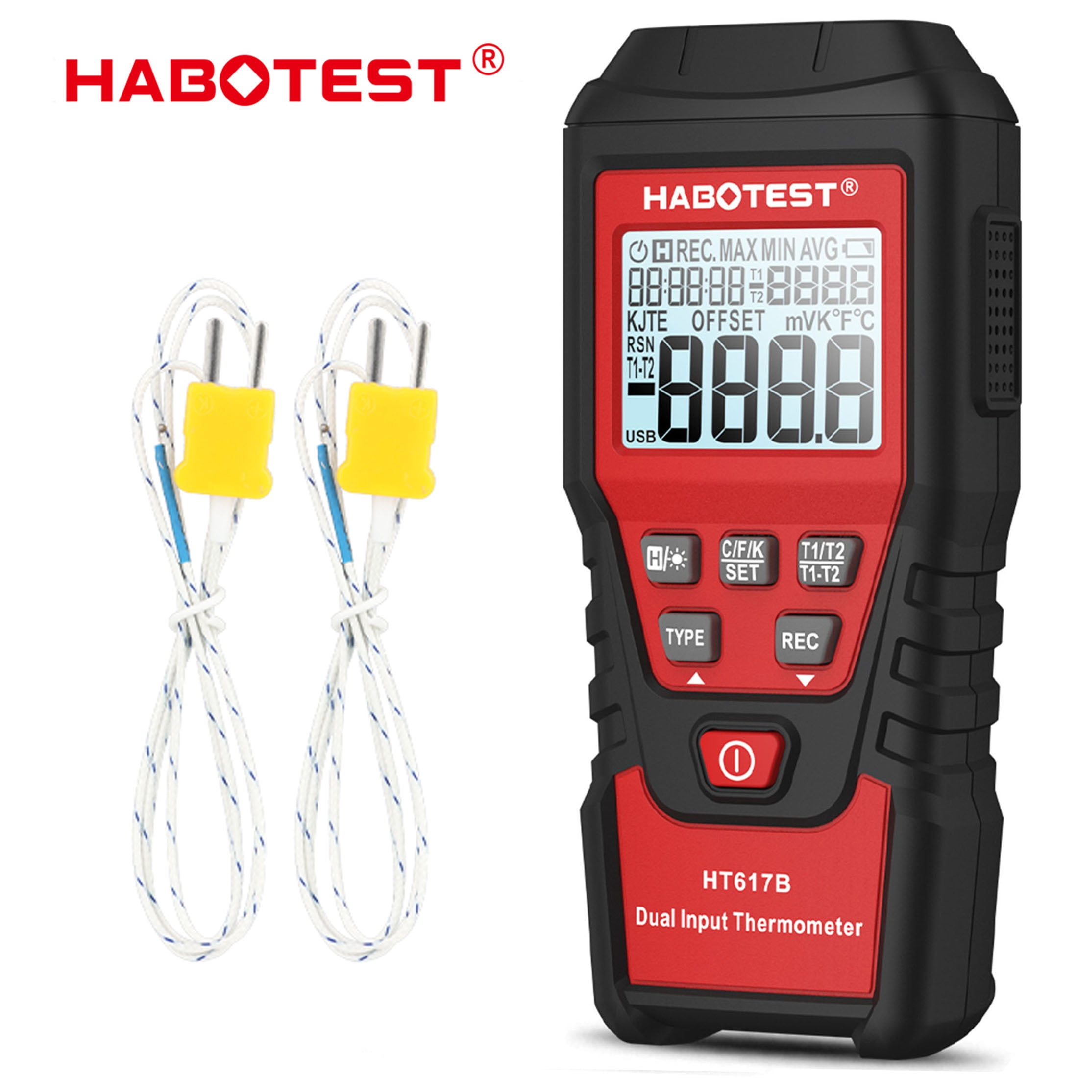 HABOTEST HT617B Digital Dual Channel Thermometer Temperature,Two K-Type ...
