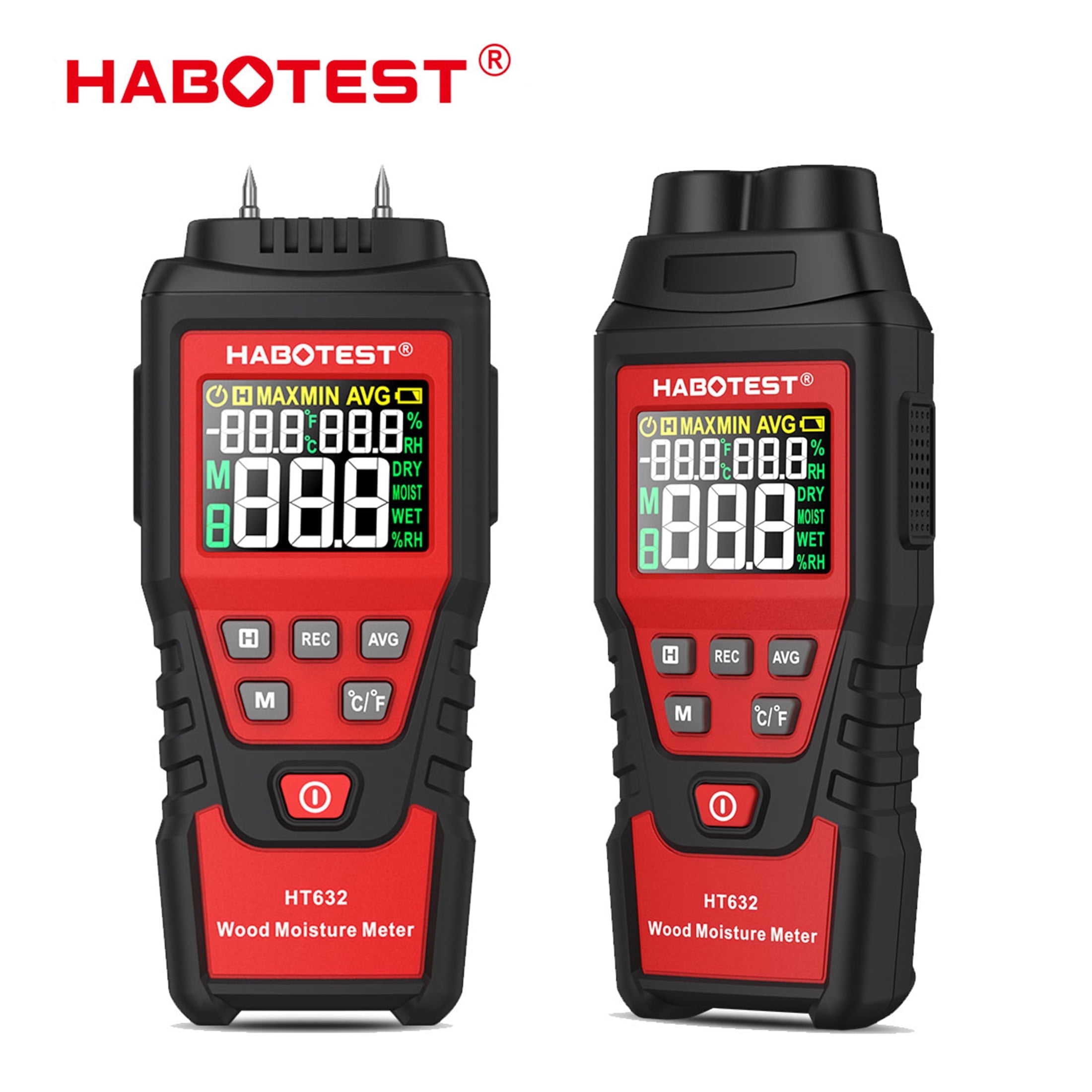 HABOTEST HT632 Digital Wood Moisture Meter,Two Pins Handheld Moisture ...