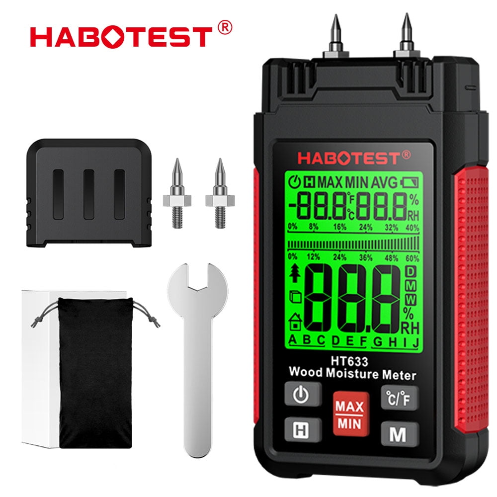 HABOTEST HT633 Digital Wood Moisture Meter,Two Pins Handheld Moisture ...