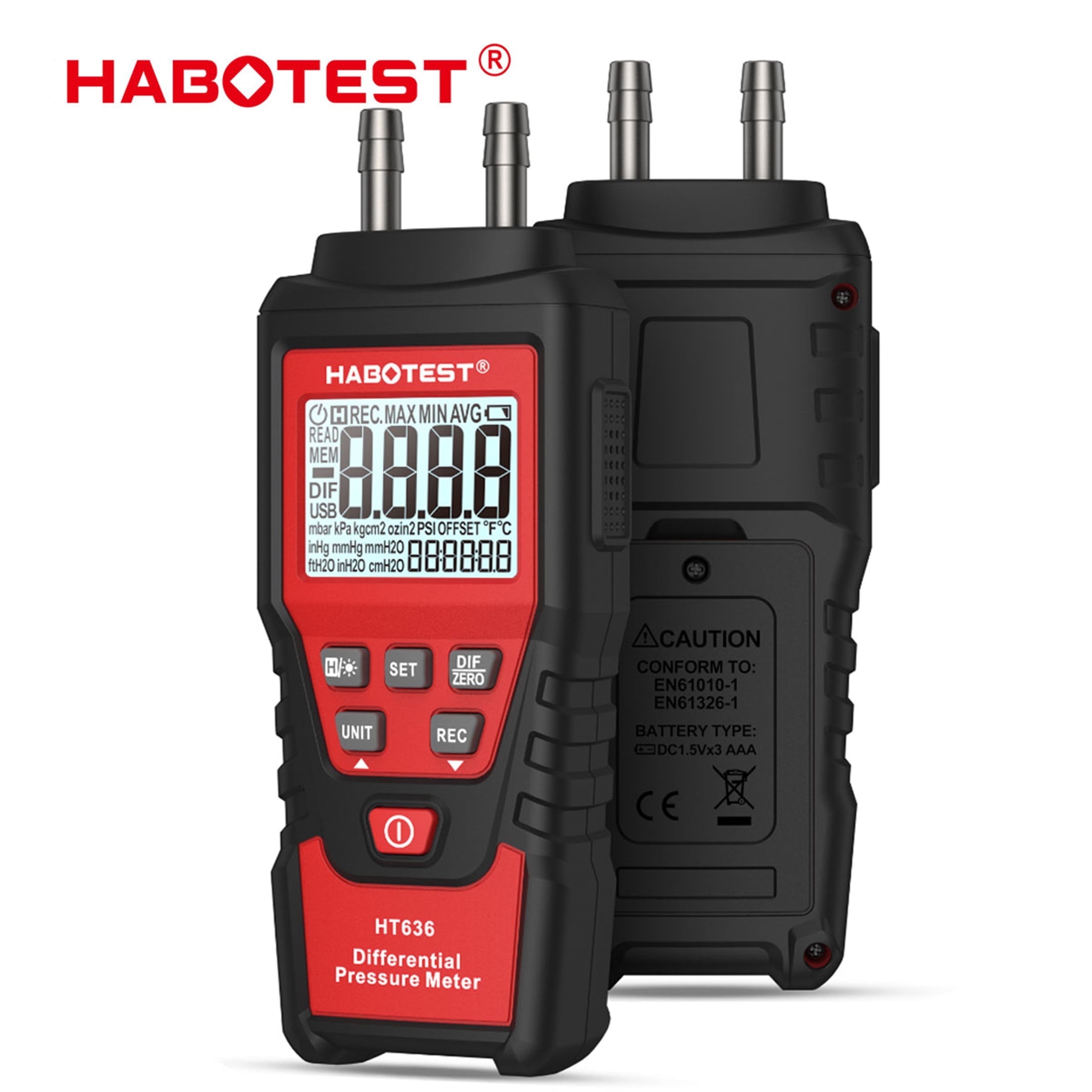 HABOTEST HT636 Dual Port Differential Pressure Manometers,Air Pressure ...