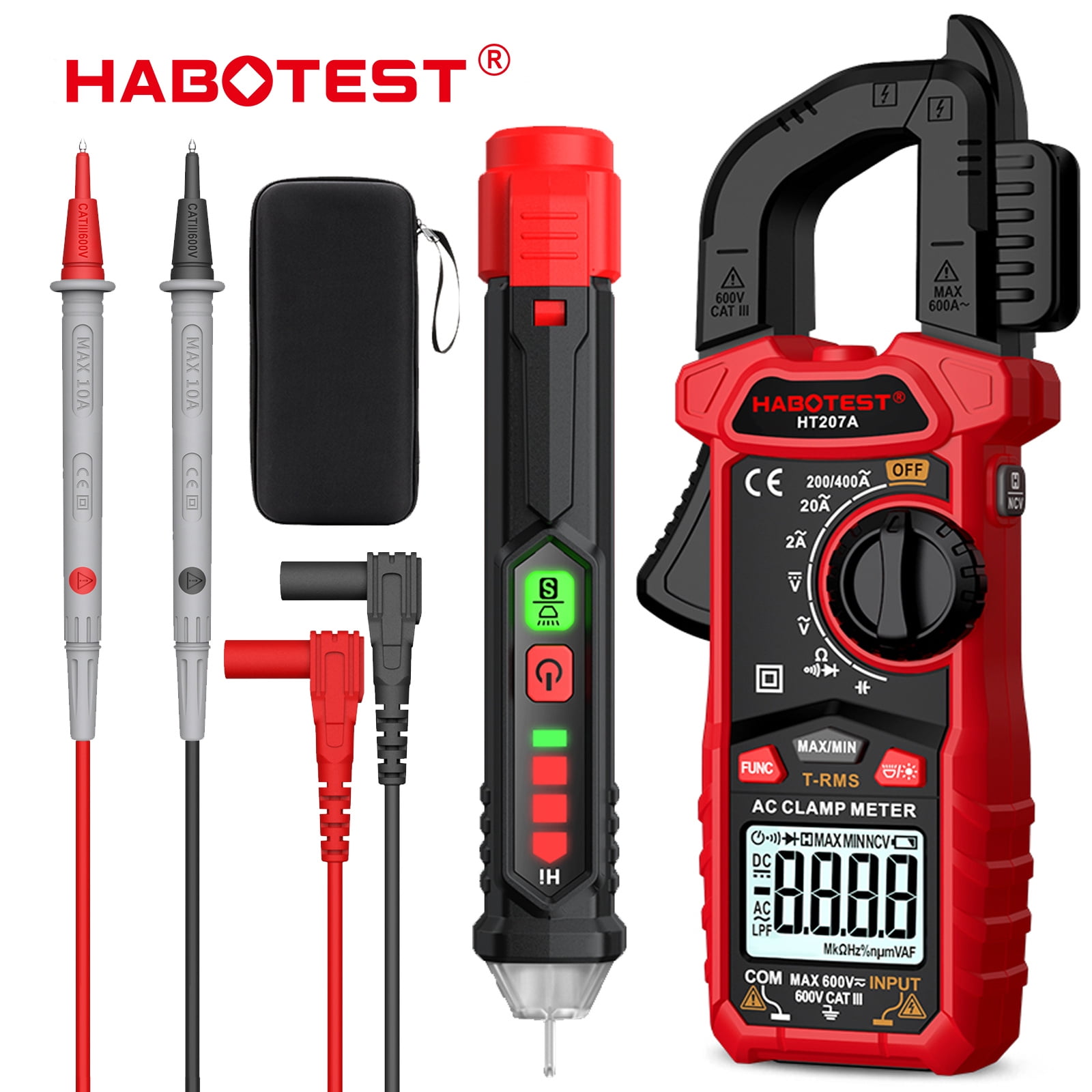 HABOTEST HT90 Voltage Tester, HT207A Clamp Meter, Clamp Multimeter, Ohm ...