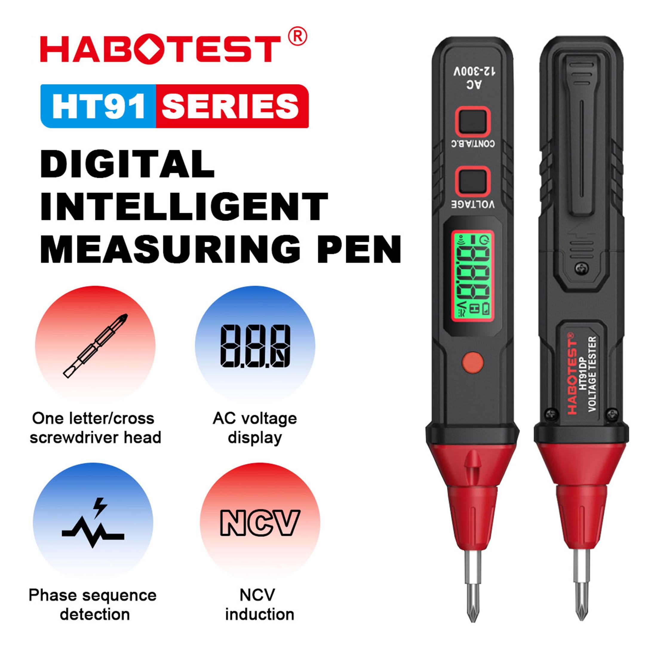 HABOTEST HT91DP Non Contact Voltage Tester AC Electricity Detect Pen ...