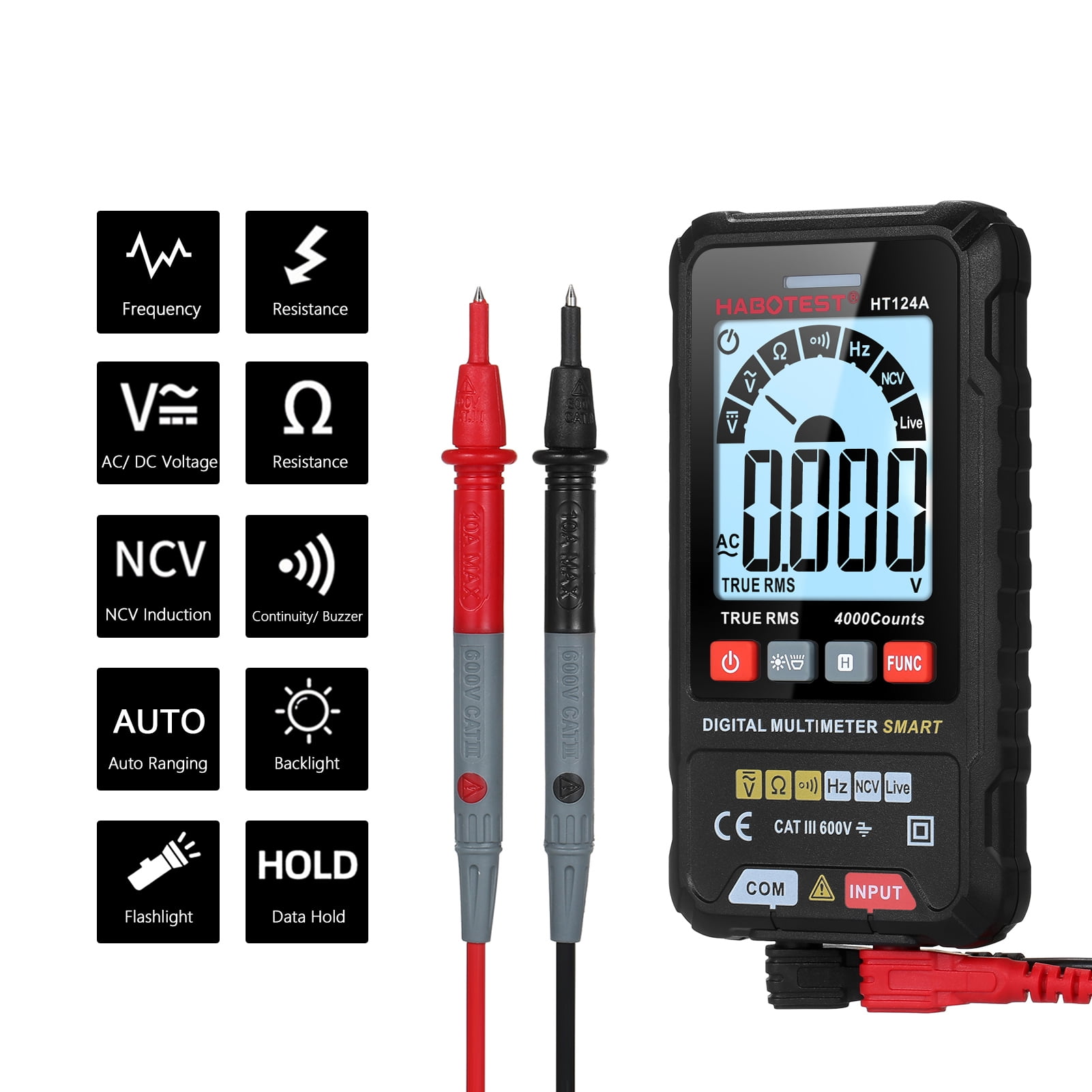 HABOTEST Multimeter,RMS Auto Meter LED Pen L-ED Resistance Auto Meter ...
