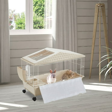 Pawhut Rolling Metal Rabbit & Small Animal Hutch Cage - Walmart.com