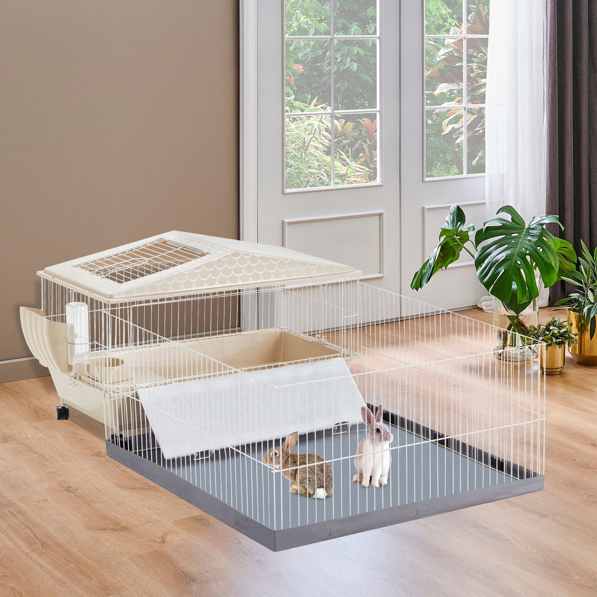HABUTWAY 51"L Rolling Metal Small Animal Cage with Foldable Playpen ...
