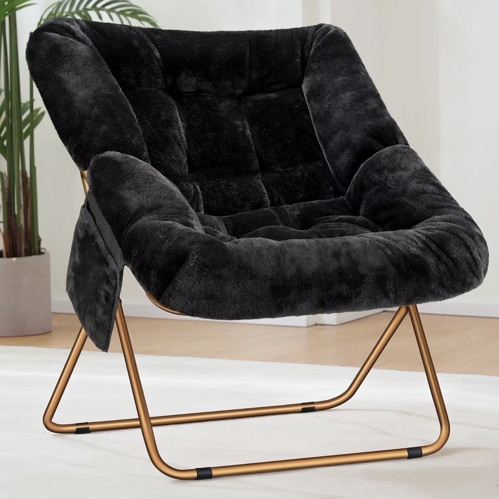 HABUTWAY Comfy Saucer Chair, Foldable Living Room Chairs, Soft Faux Fur ...