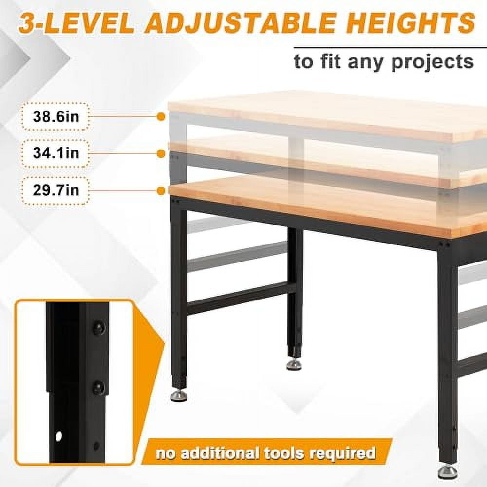 HABUTWAY Height Adjustable Workbench 60" x 22" 2000 Lbs Capacity Oak ...