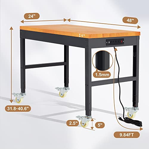 HABUTWAY Height Adjustable Workbench with Wheels 48" x 24" 2000 Lbs ...