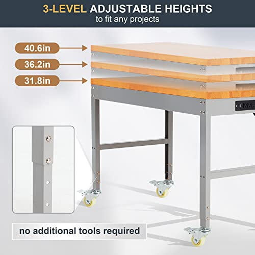 HABUTWAY Height Adjustable Workbench with Wheels 48" x 24" 2000 Lbs ...