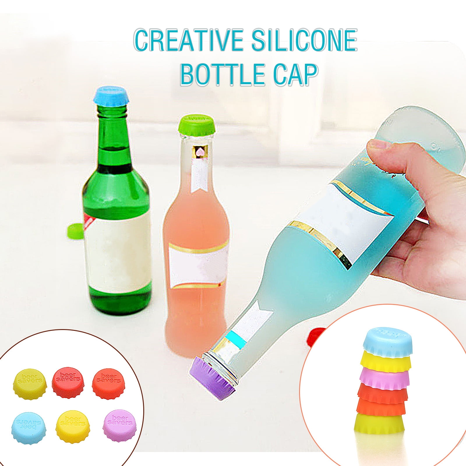 Saleteraj Reusable 6 Count Silicone Rubber Bottle Caps, Multicolor Home ...