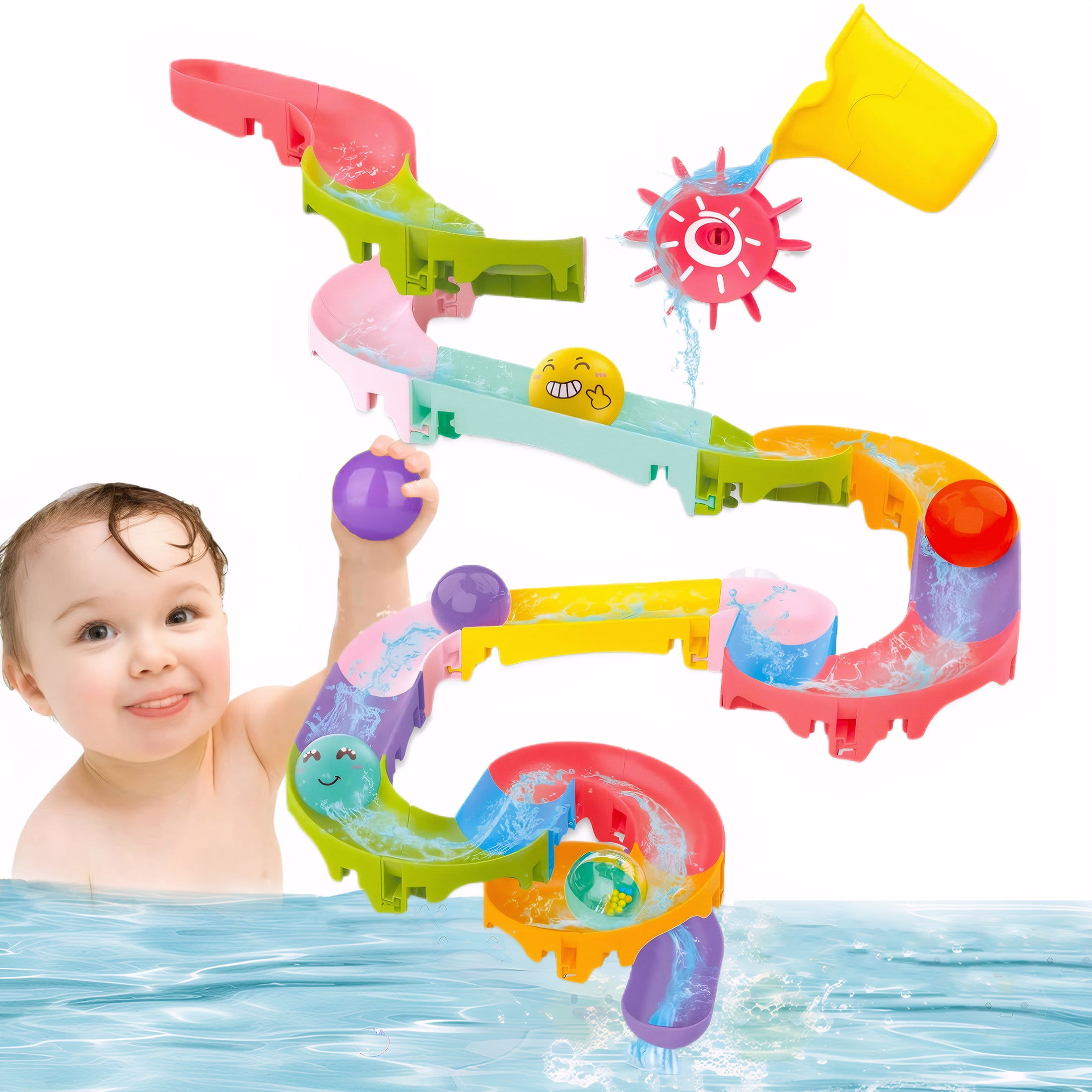 HACOCOLA 42 Pcs Water Slide Track Kid Bath Toys, Rubber Bathtub Shower ...
