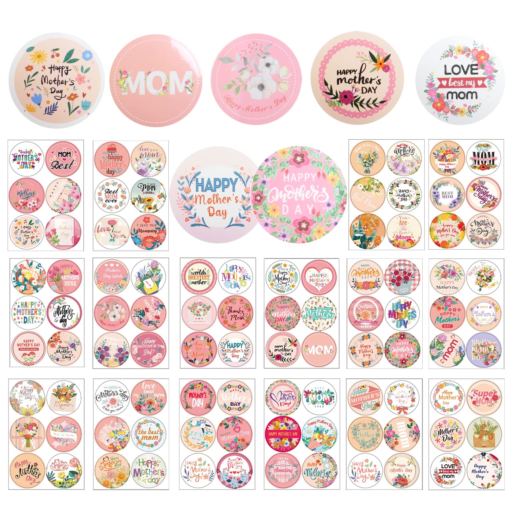 HADDIY Happy Mother Day OIF8 Stickers,192 Pcs 2 Inches Floral Love Mom ...