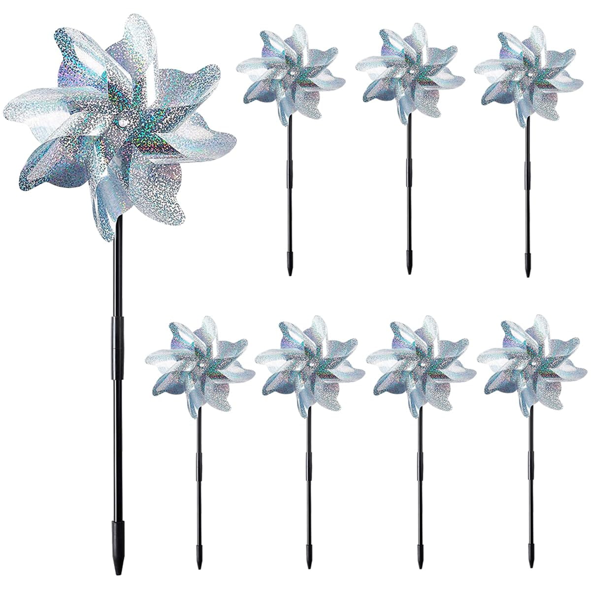HADEEONG 21 Inches Silver Reflective Pinwheels with Stakes, Foil Pin ...