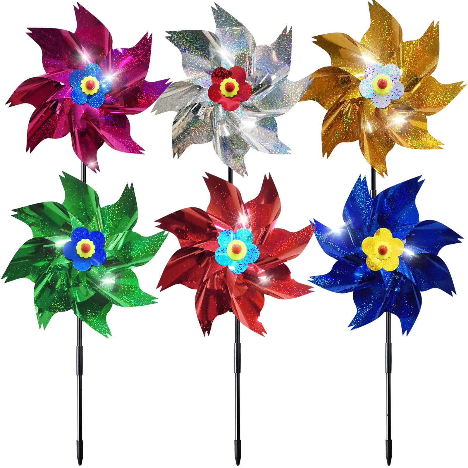 HADEEONG Sparkly Reflective Pinwheels with Stakes, Colorful Wind ...