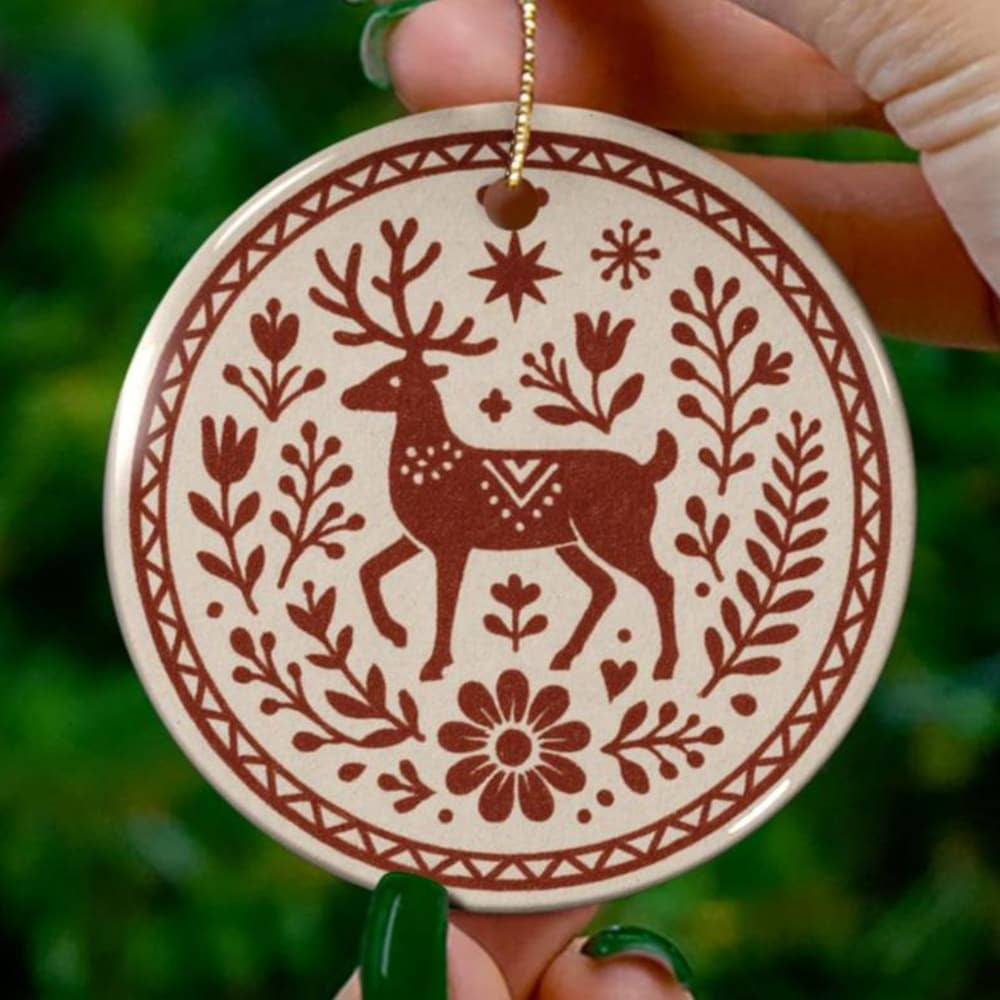 HADO Reindeer Ornament: Rustic Festive Tree Charm 2D FLAT Ceramic ...