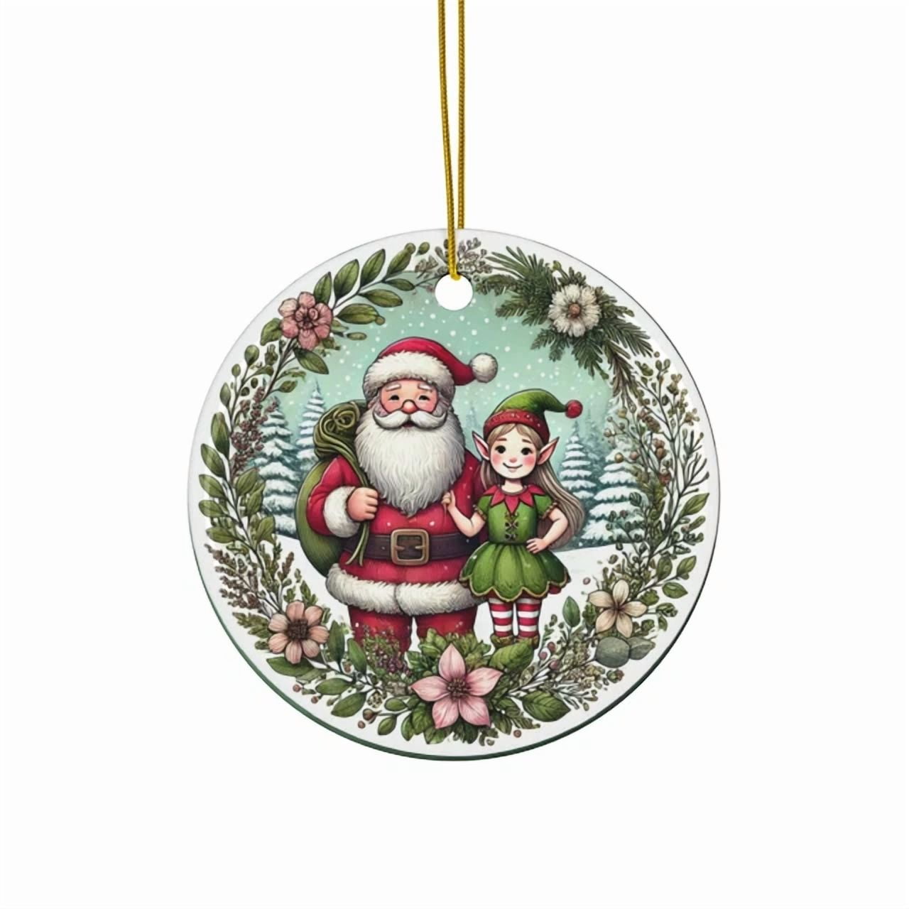 HADO San.Ta And Elf Girl Botanical Chris.Tmas Ornament Winter Forest ...