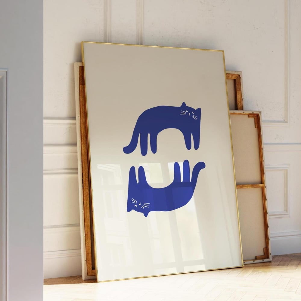 HADOPRINT Blue Cat Print: Retro Poster UNFRAMED PAPER POSTER, Home ...