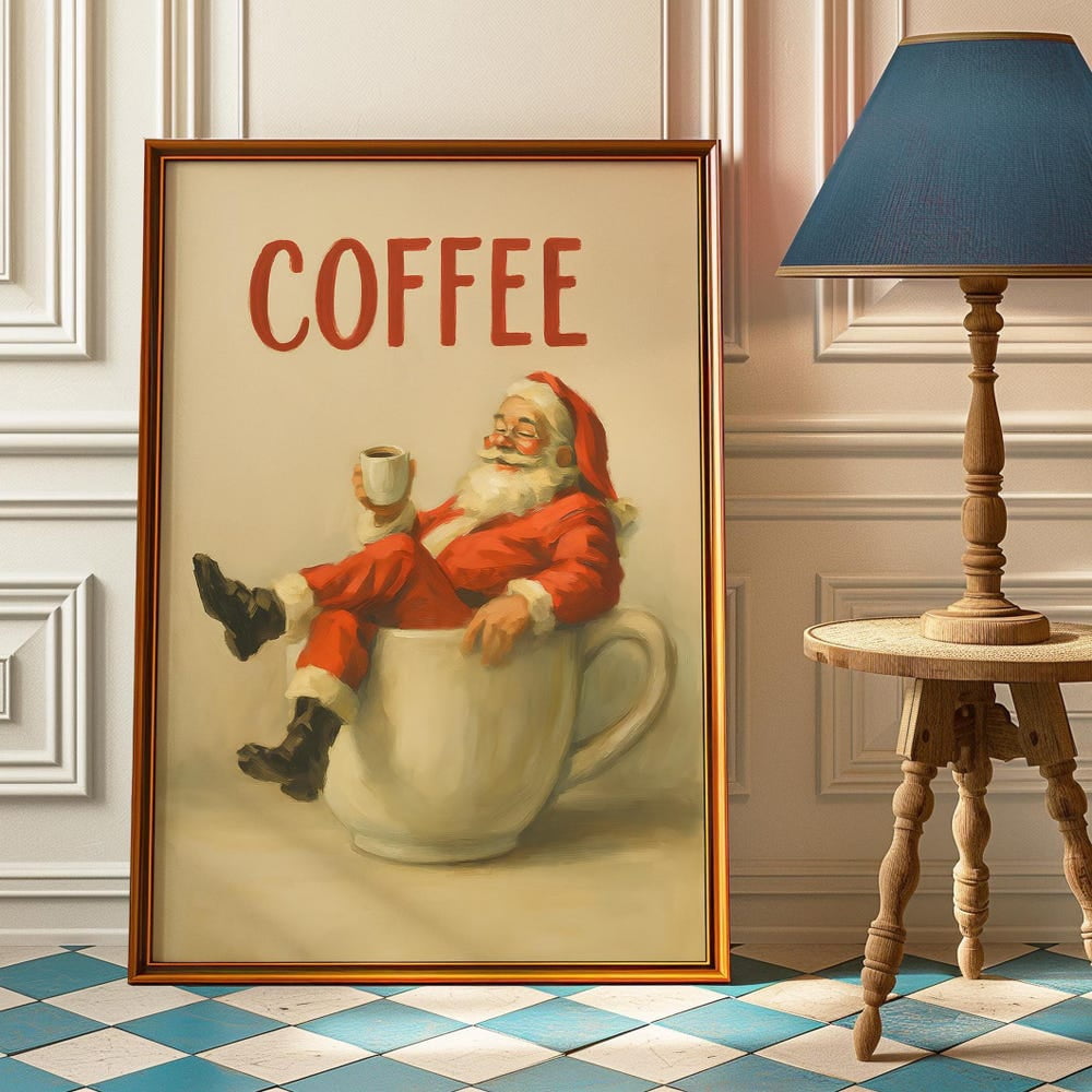 HADOPRINT Cheers San.Ta Poster, Cute Coffee Print, Funny Retro Chris ...