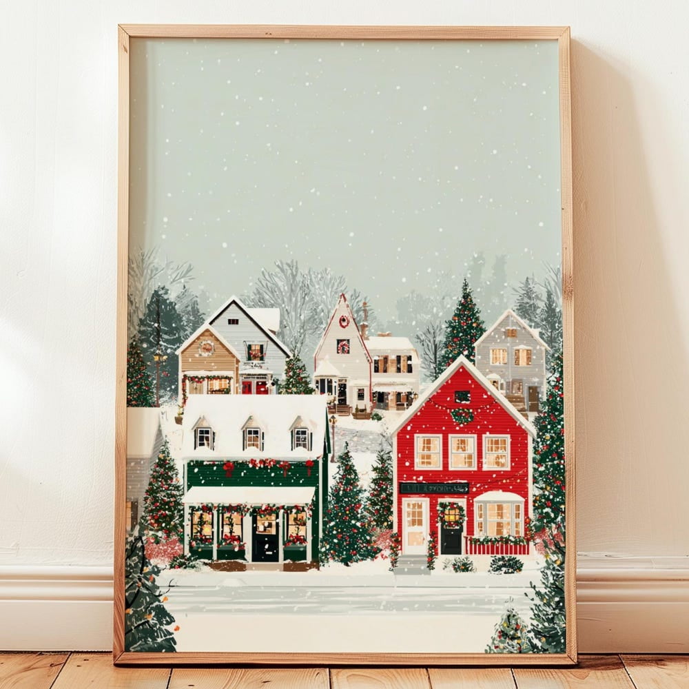 HADOPRINT Chris.Tmas Village Print, Whimsical Winter Cottagecore Print ...