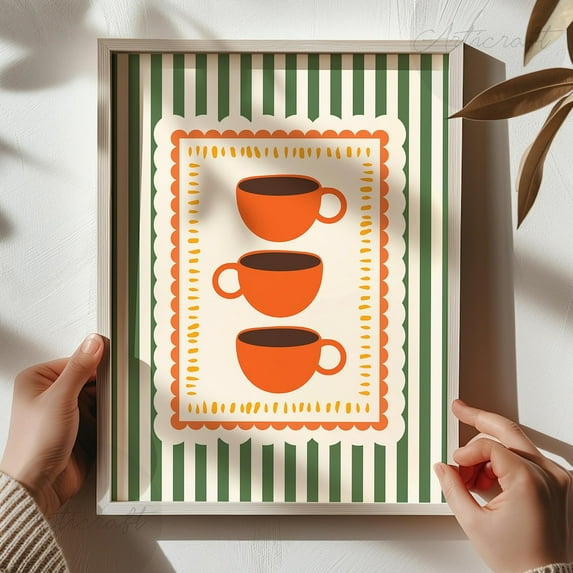 HADOPRINT Coffee Print, Print Striped Espresso Wall Art, Retro Kitchen ...