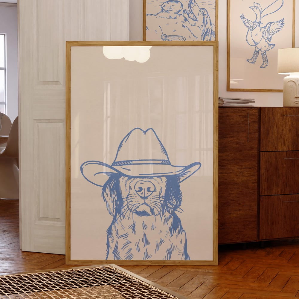 HADOPRINT Cowboy Dog Blue Art Print: Trendy Western Decor UNFRAMED ...