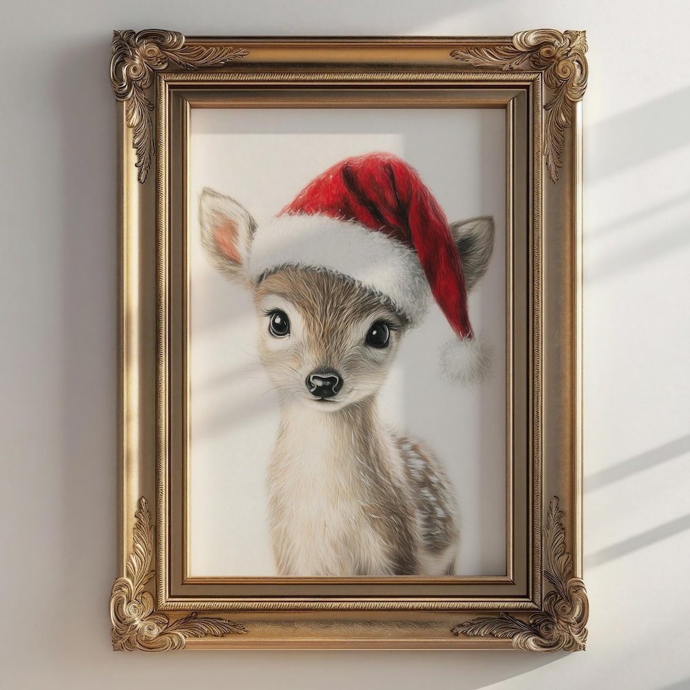 HADOPRINT Fawn In San.Ta'S Hat Chris.Tmas Poster, Vintage Winter ...