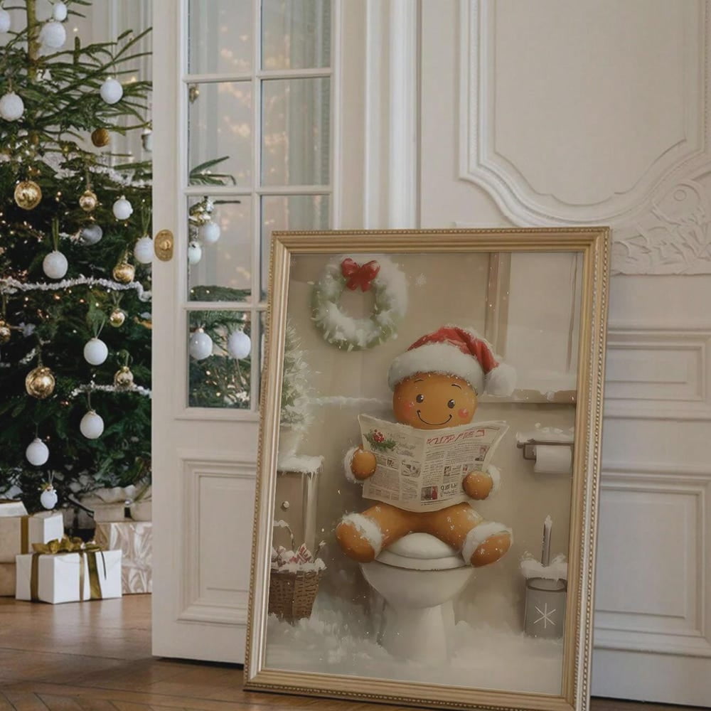 HADOPRINT Funny Gingerbread Bathroom Wall Art, Chris.Tmas Toilet Print ...