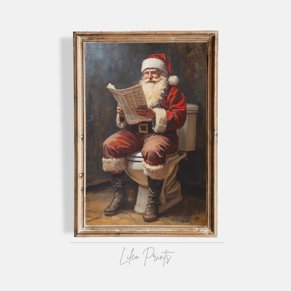 HADOPRINT Jolly Man On The Toilet Bathroom Noel Wall Art Funny Noel ...