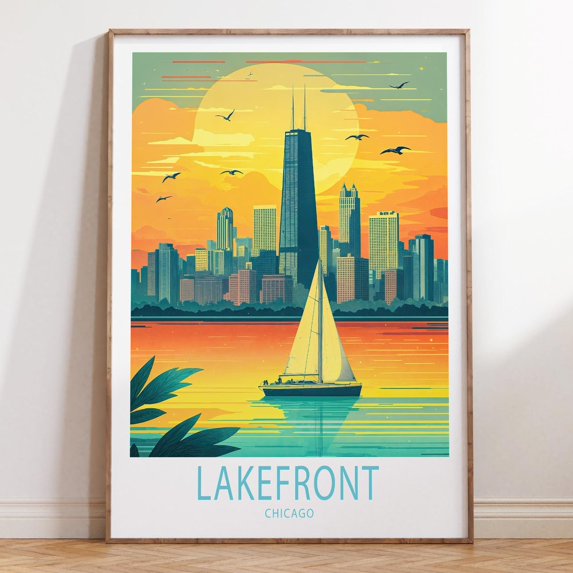 HADOPRINT Lakefront Chicago Travel Poster, Chicago City Wall Art ...