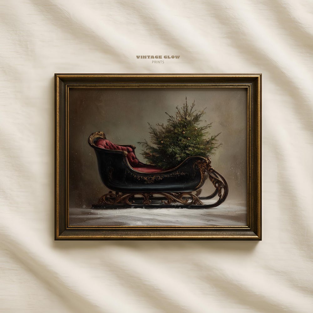 HADOPRINT Moody San.Ta Sleigh Night Print, Vintage Chris.Tmas Wall Art ...
