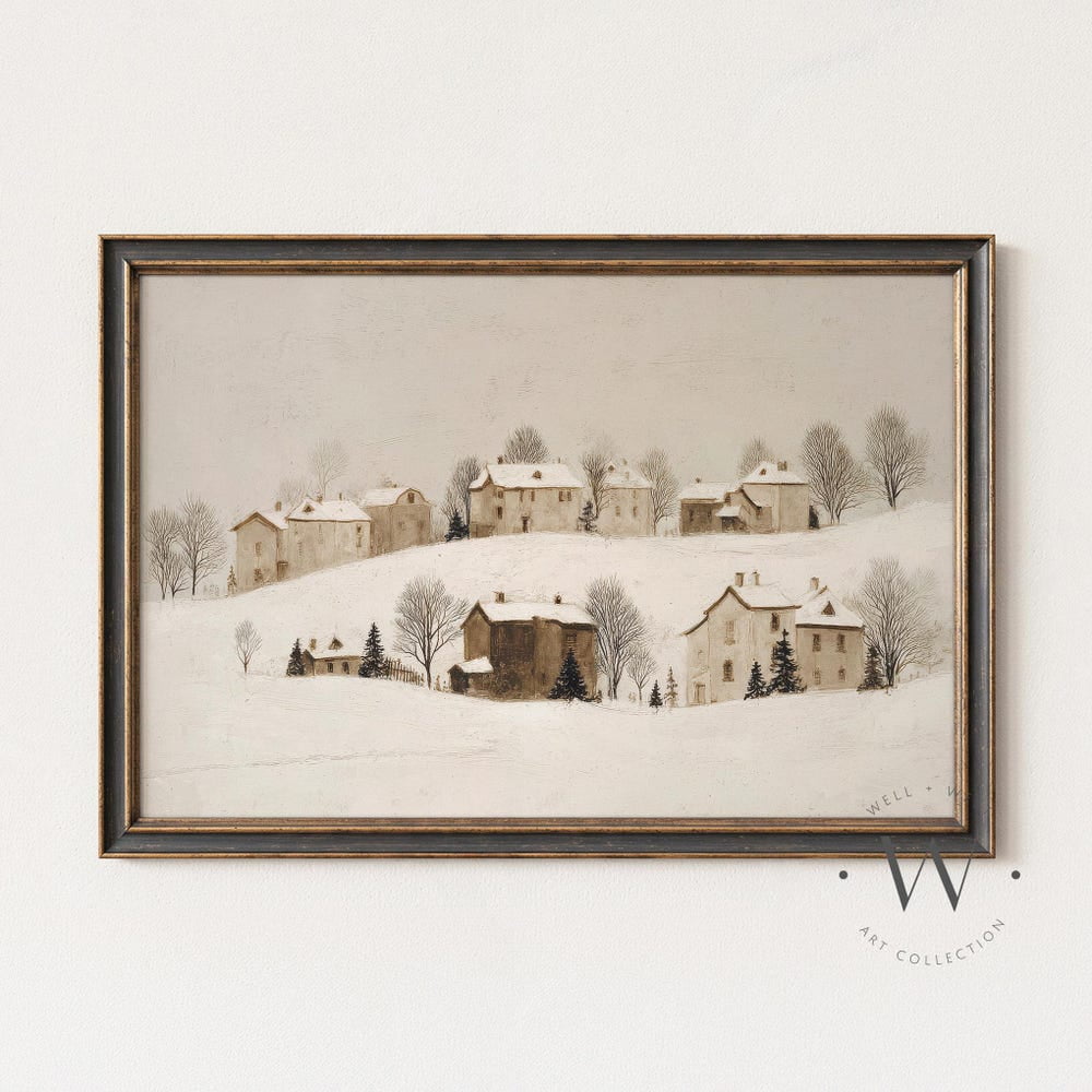HADOPRINT Neutral Winter Village Print: Rustic Vintage Style Winter ...