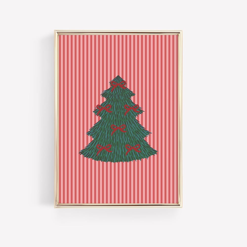 HADOPRINT Noel Tree Wall Art Print, Retro Festive Poster, Festive Red ...