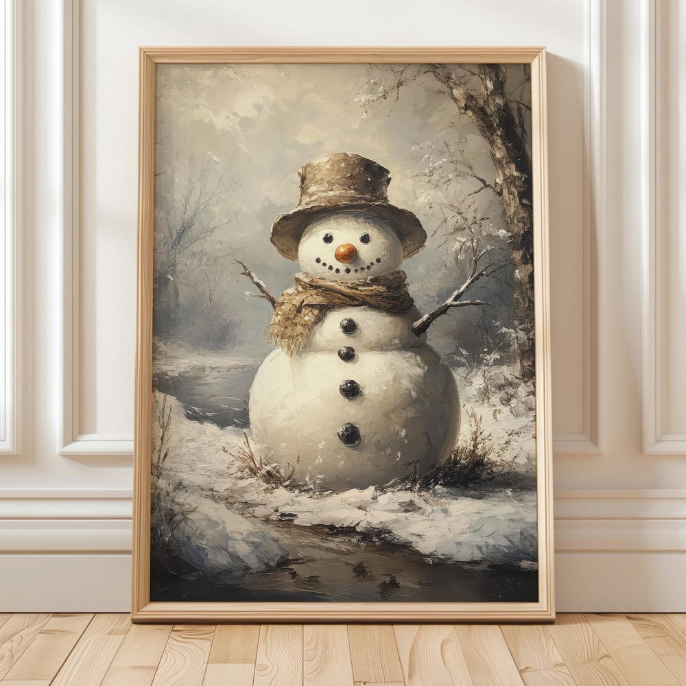 HADOPRINT Painterly Snow.Man Print, Vintage Noel Wall Art UNFRAMED ...