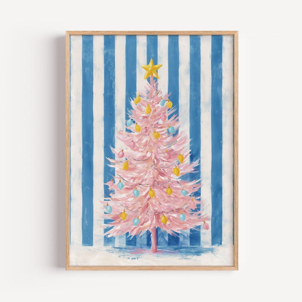 HADOPRINT Pink Chris.Tmas Tree Wall Art, Pastel Festive Decor Print ...