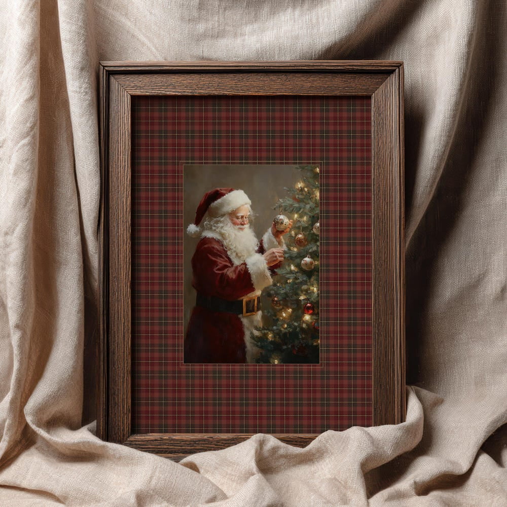 HADOPRINT Red Plaid Jolly Man Print: Vintage Style Noel Tree Print Art ...